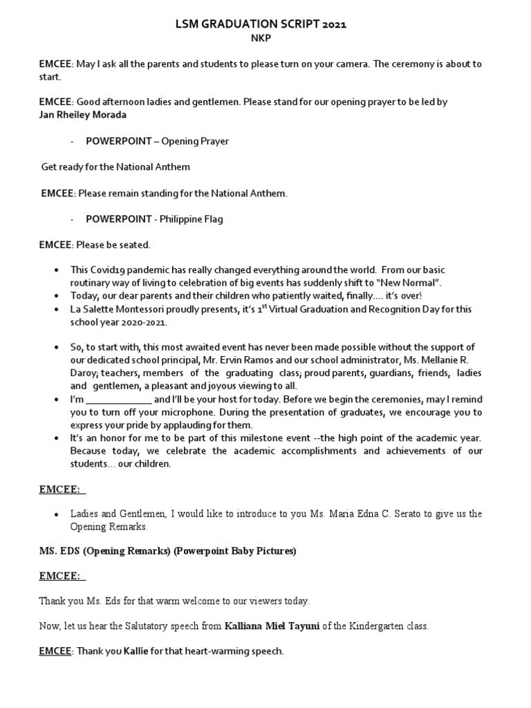 LSM Graduation Script 2021 | PDF
