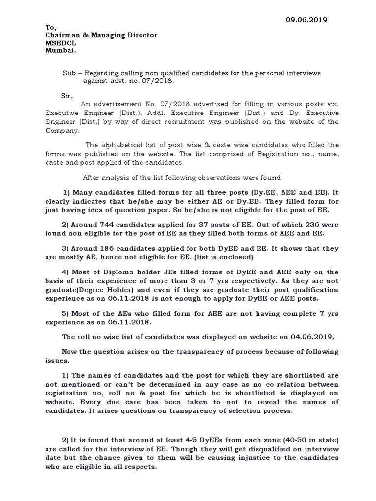 Regarding Calling Non Qualified Candidates For The Interviews of ...