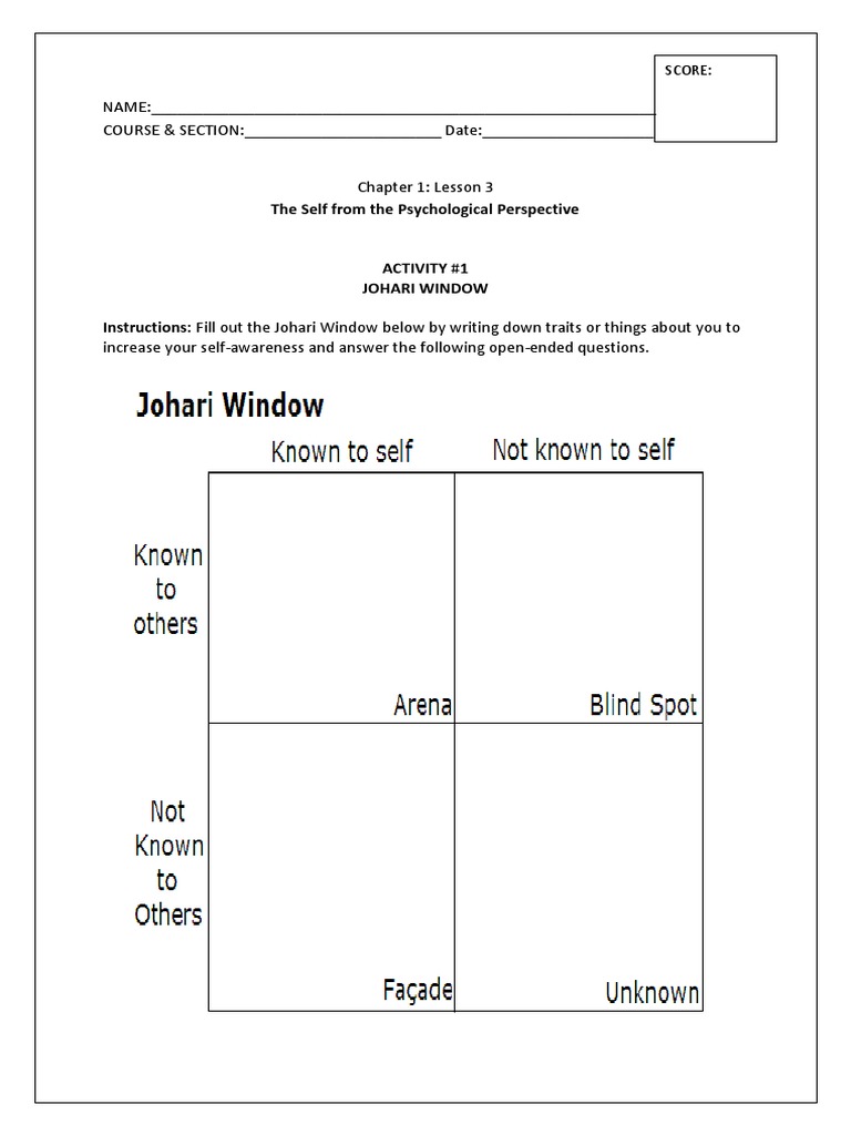 Lesson 3 Worksheet | PDF | Self | Psychology
