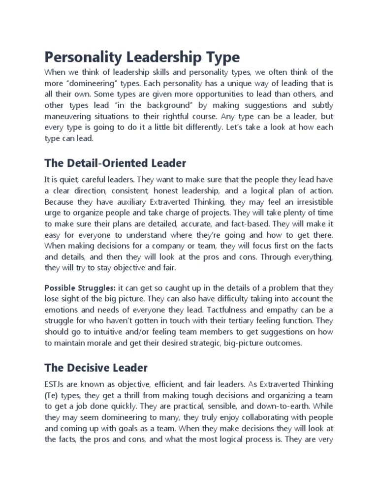Personality Leadership Type: The Detail-Oriented Leader | PDF ...