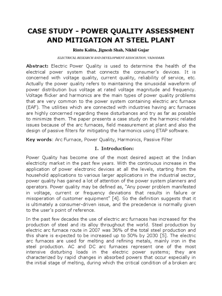 Case Study - Power Quality Assessment and Mitigation at Steel Plant ...