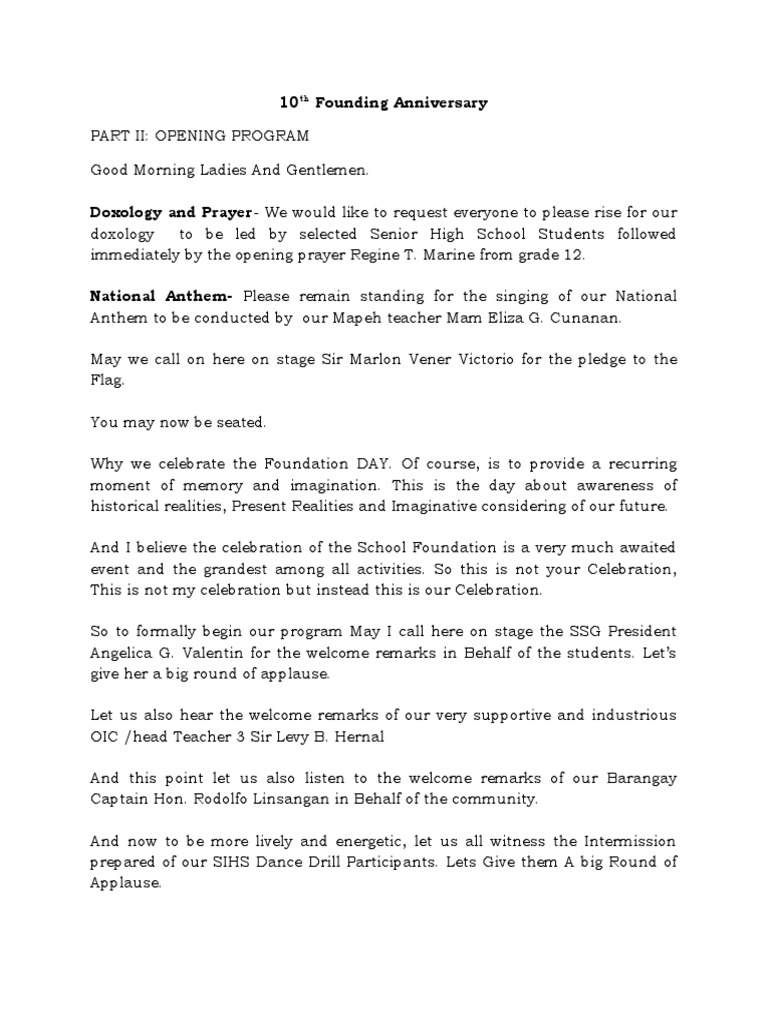 Script For Foundation Day | PDF
