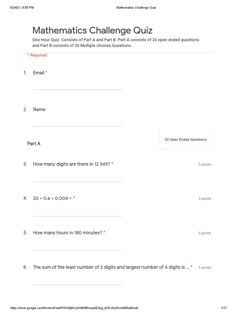 Mathematics Challenge Quiz: 1. Email | PDF | Odds | Mathematics