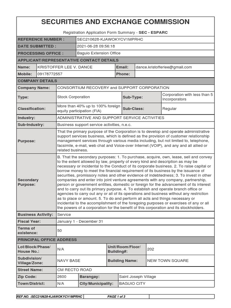 SEC Registration Application Summary | PDF | Securities (Finance) | U.S ...