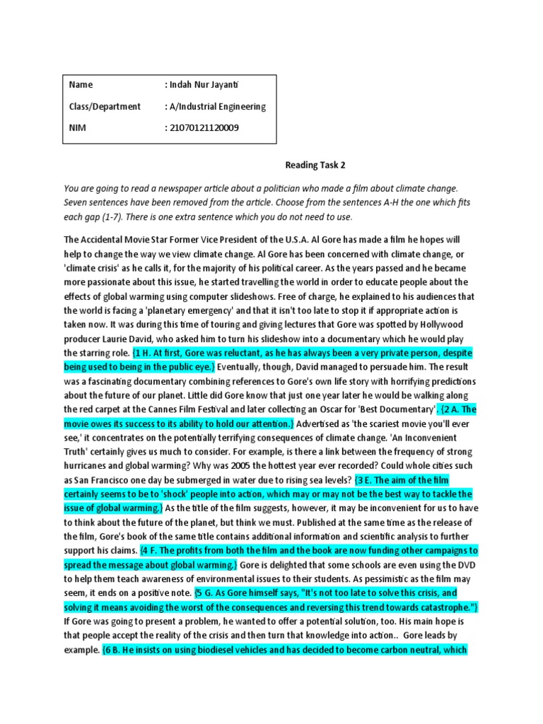 Newspaper Test | PDF | Al Gore | Climate Change