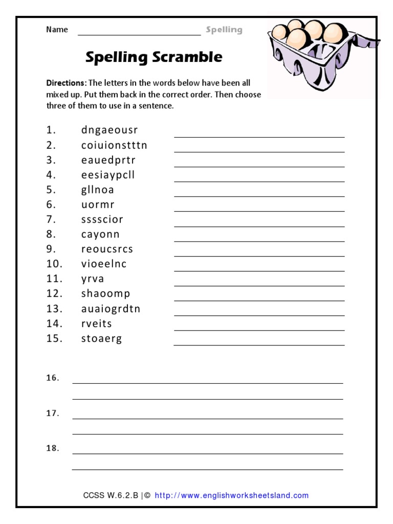 Spelling Scramble: Directions: The Letters in The Words Below Have Been ...