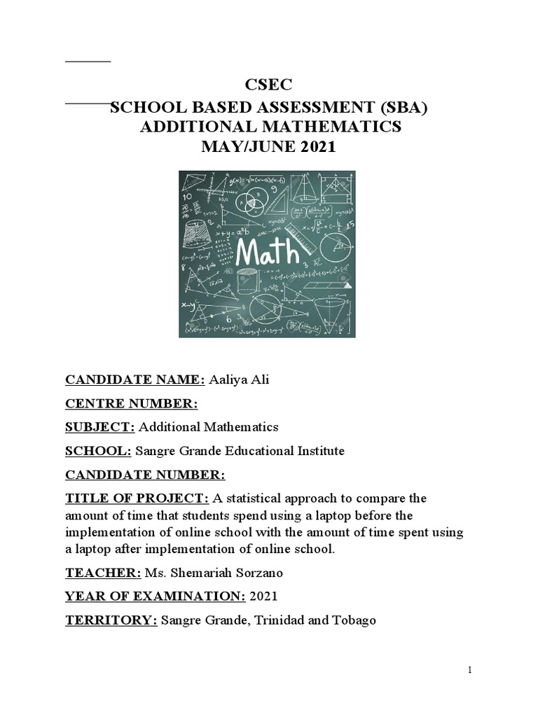 Aaliya Ali Add Maths SBA 2021 | PDF | Quartile | Statistics