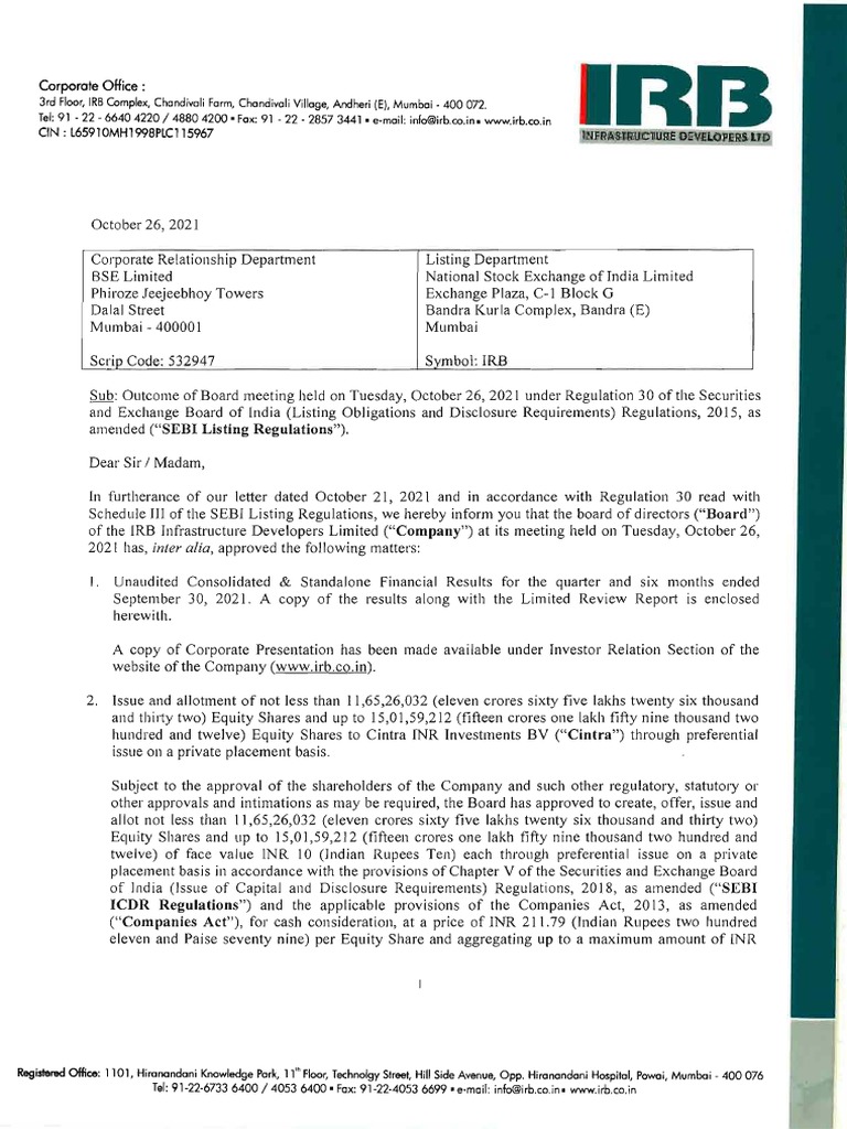 Irb Infra | PDF | Consolidation (Business) | Audit