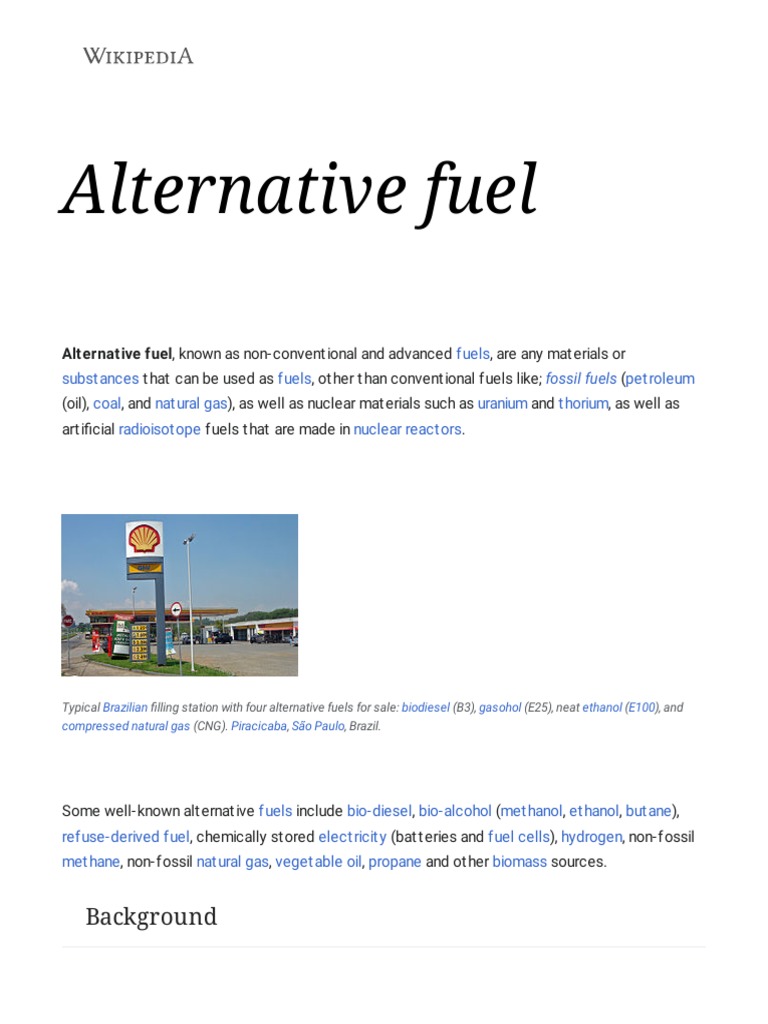Alternative Fuel - Wikipedia | PDF | Alternative Fuel | Fuels