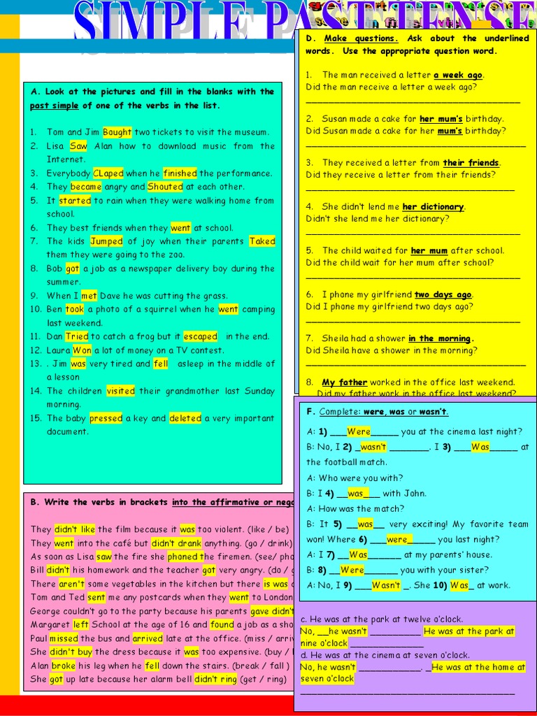 Worksheet 1. Simple Past Tense | PDF