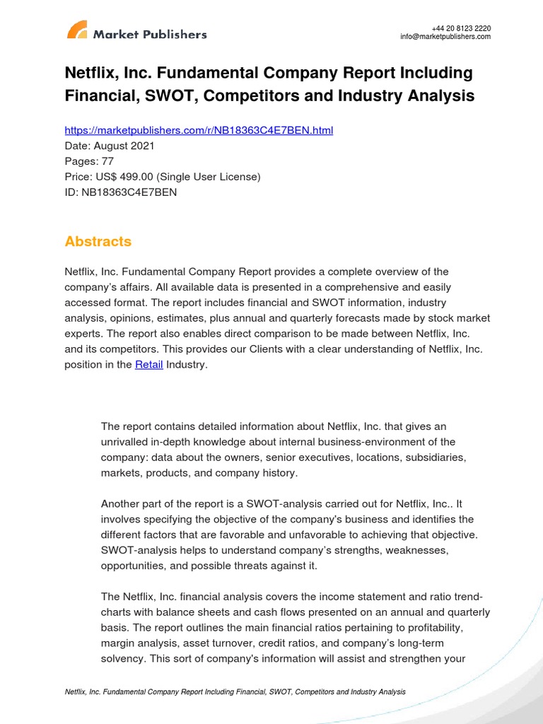 Netflix SWOT Analysis and Company Overview | PDF | Swot Analysis ...