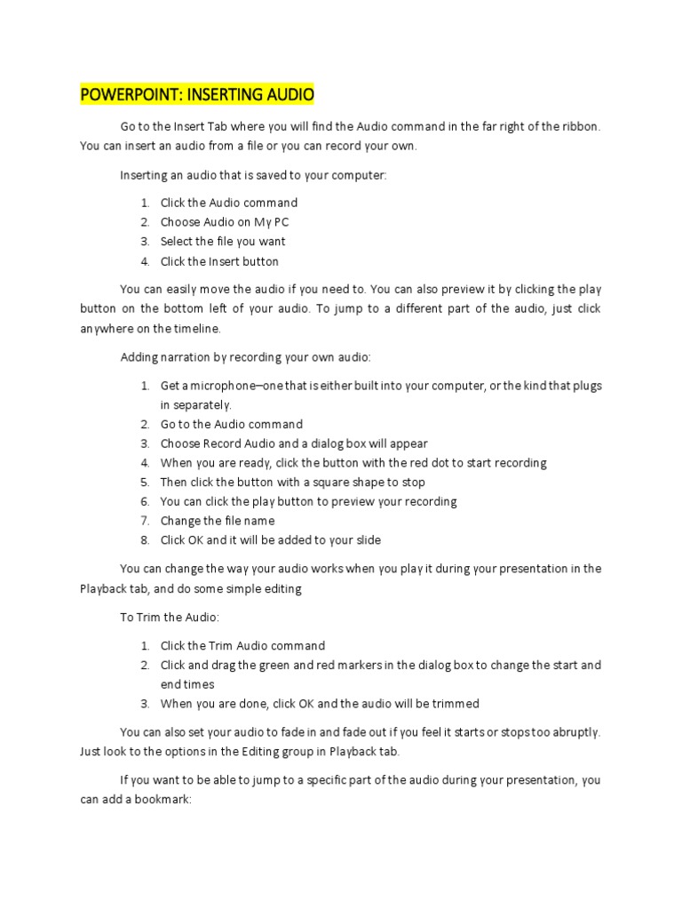 Powerpoint Inserting Audio | PDF | Computing | System Software