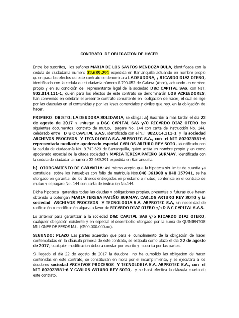 Contrato de Obligacion de Hacer Maria Bula-Rd | Descargar gratis PDF ...
