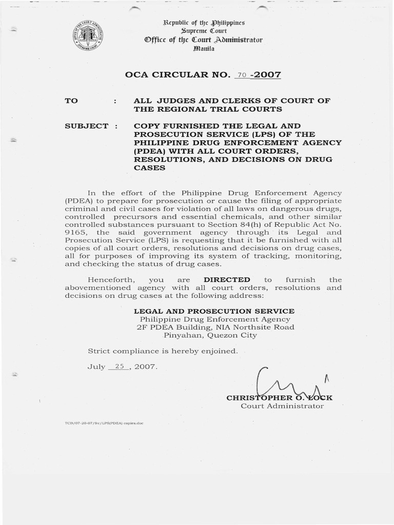 OCA Circular No. 70 2007 | PDF