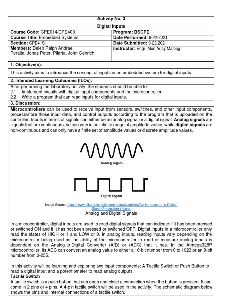 Digital Inputs in Embedded Systems | PDF | Analog To Digital Converter ...