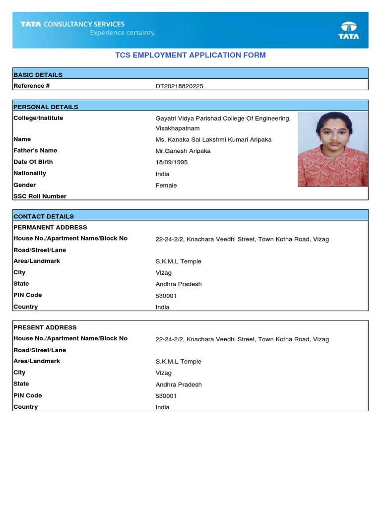 Tcs Employment Application Form | PDF | Background Check | Government