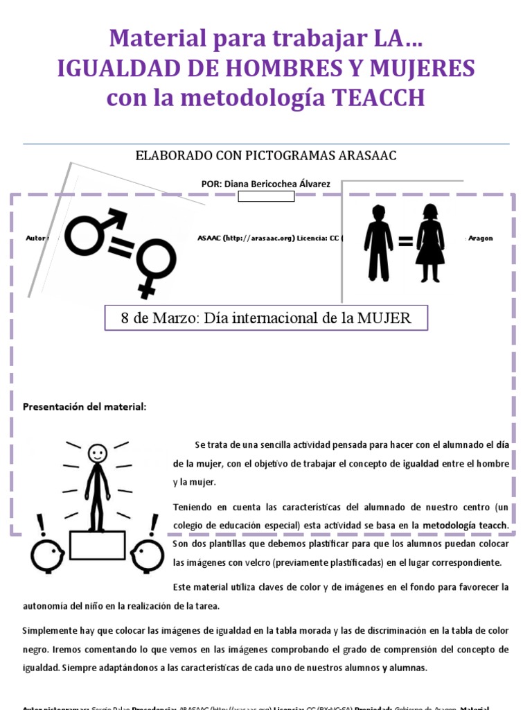Material TEACCH Igualdad de Genero | PDF | Igualdad de género ...