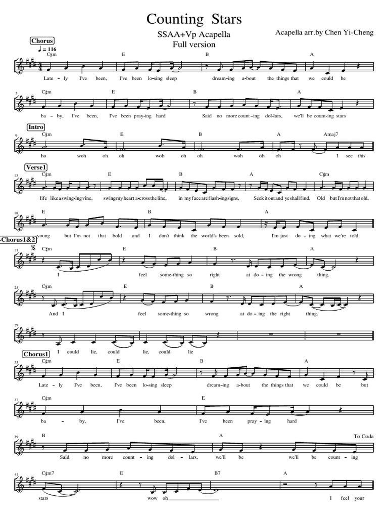 Counting Stars: SSAA+Vp Acapella Full Version | PDF