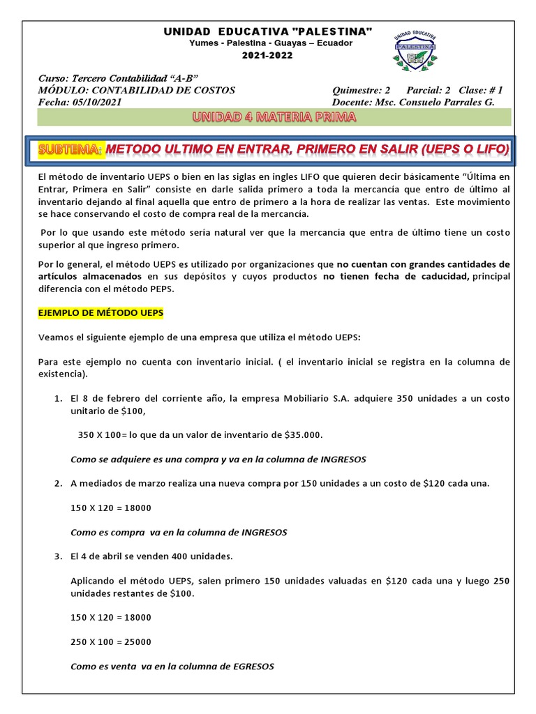 Método UEPS en Contabilidad de Costos | PDF | Inventario | Economias
