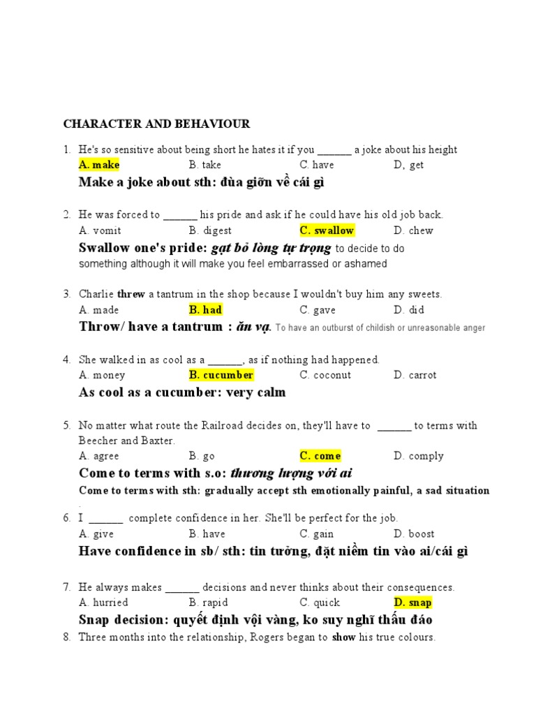 Character and Behaviour: A. Make | PDF | Language Arts & Discipline