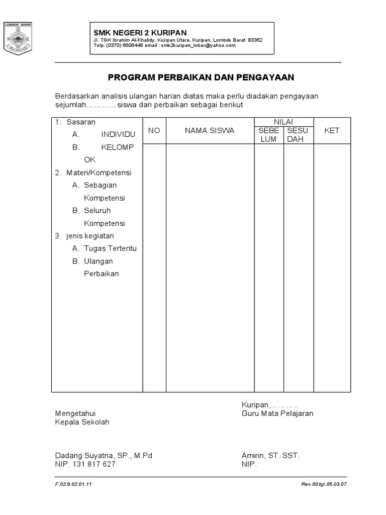 Program Perbaikan Dan Pengayaan | PDF
