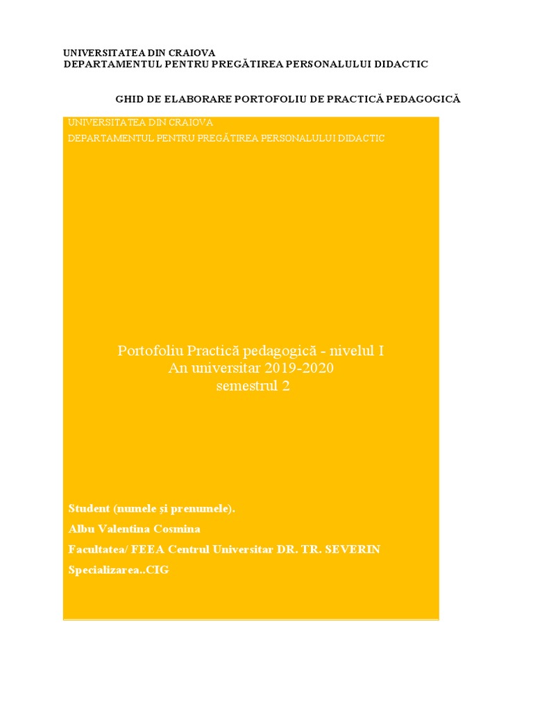 Albu Valentina Cosmina, Portofoliu-De-Practica-Pedagogica Sem 2 | PDF