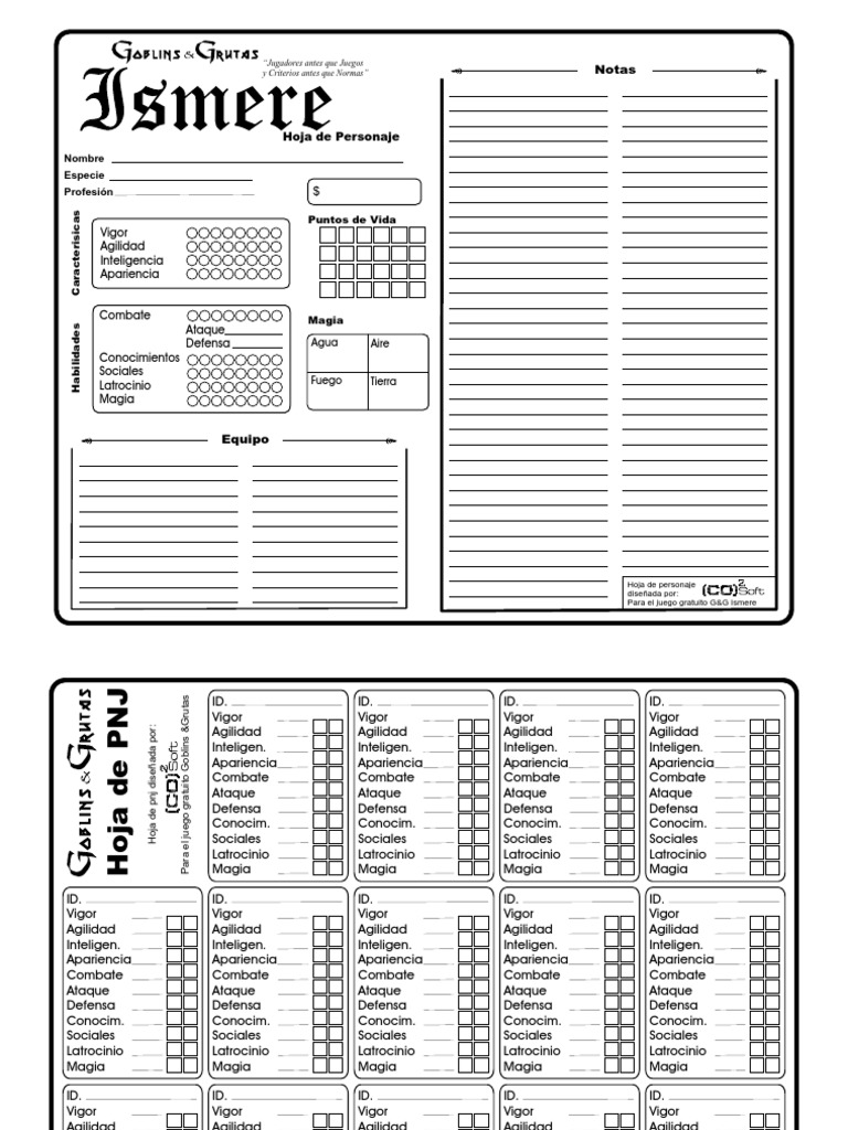 G&G - Hoja Personajes Ismere | PDF | Juegos de aventura | Juego de azar