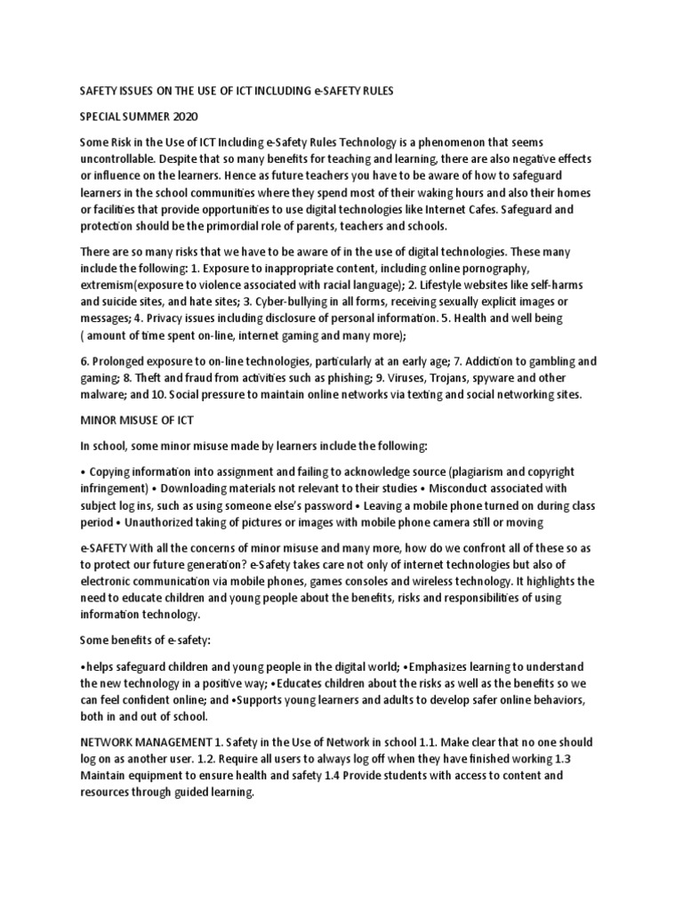 Safety Issues On The Use of Ict | PDF | Educational Technology ...