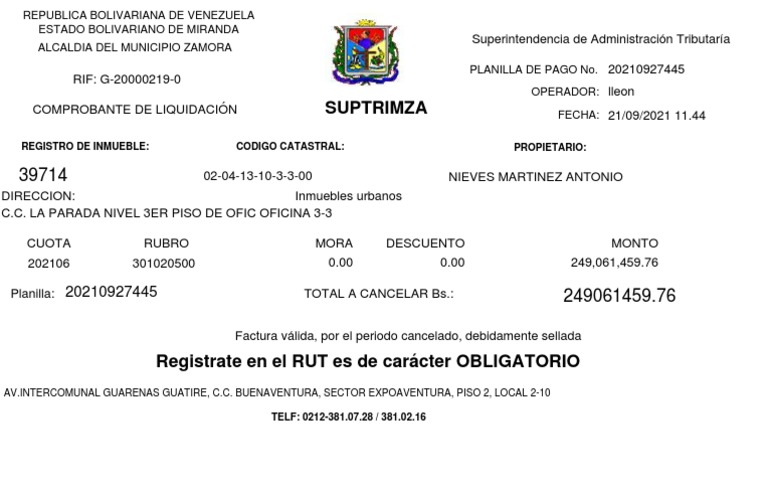 Suptrimza: Registro de Inmueble: Codigo Catastral: Propietario | PDF