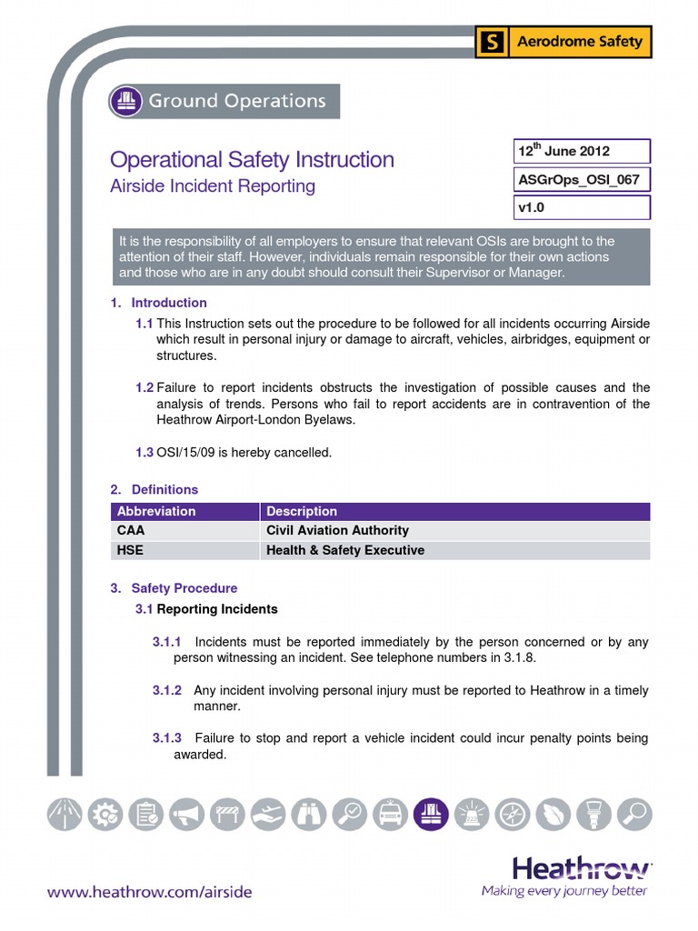 Operational Safety Instruction: Airside Incident Reporting | PDF ...