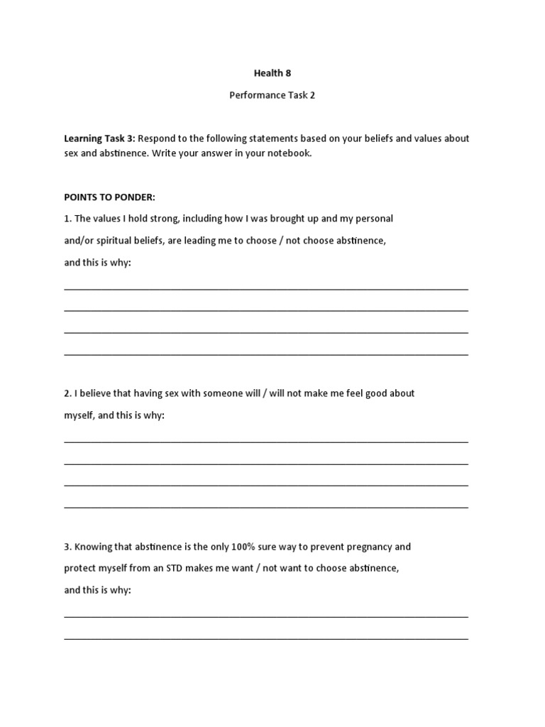 Health 8 - Performance Task 2 | PDF