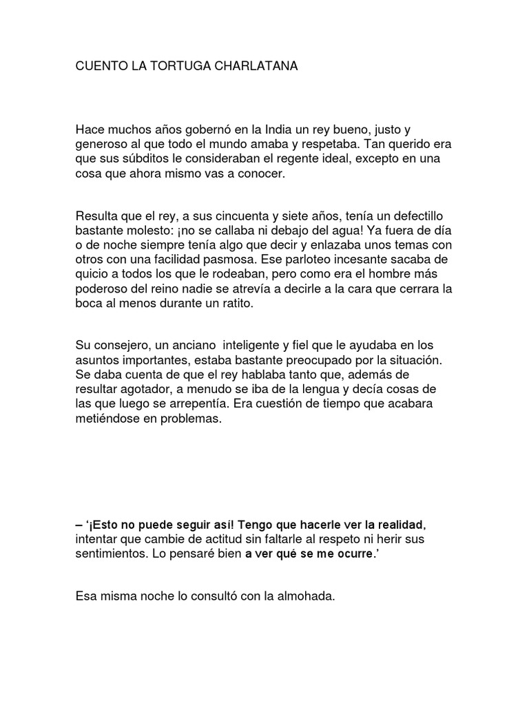 Cuento La Tortuga Charlatana | PDF