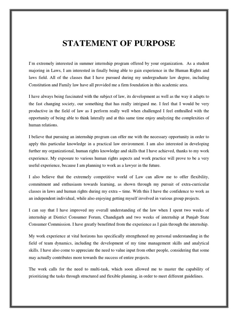 Statement of Purpose | PDF | Job Hunting | Internship