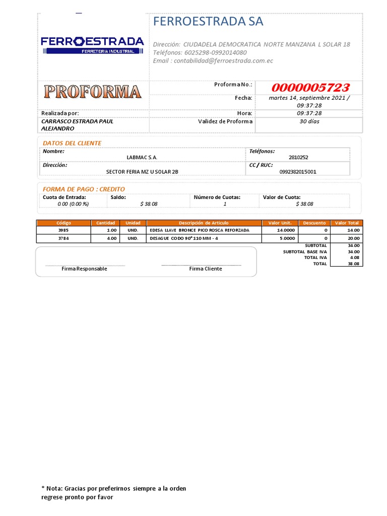 Proforma #5723 | PDF