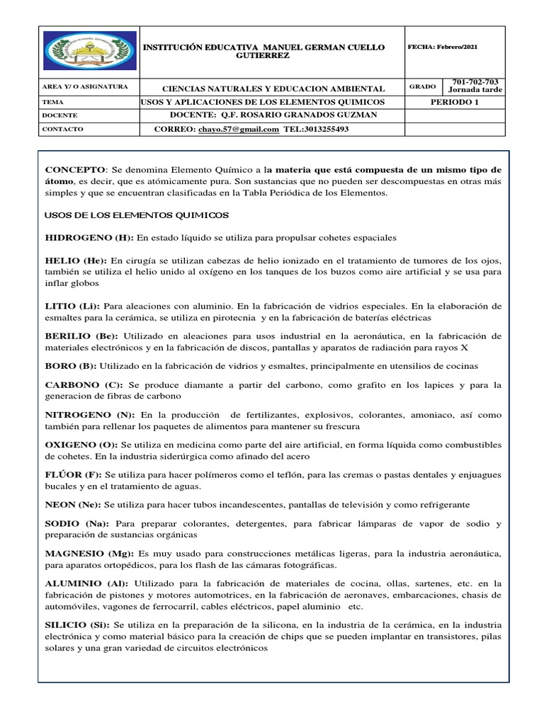Usos de Los Elementos Quimicos | PDF | Elementos químicos | Carbón