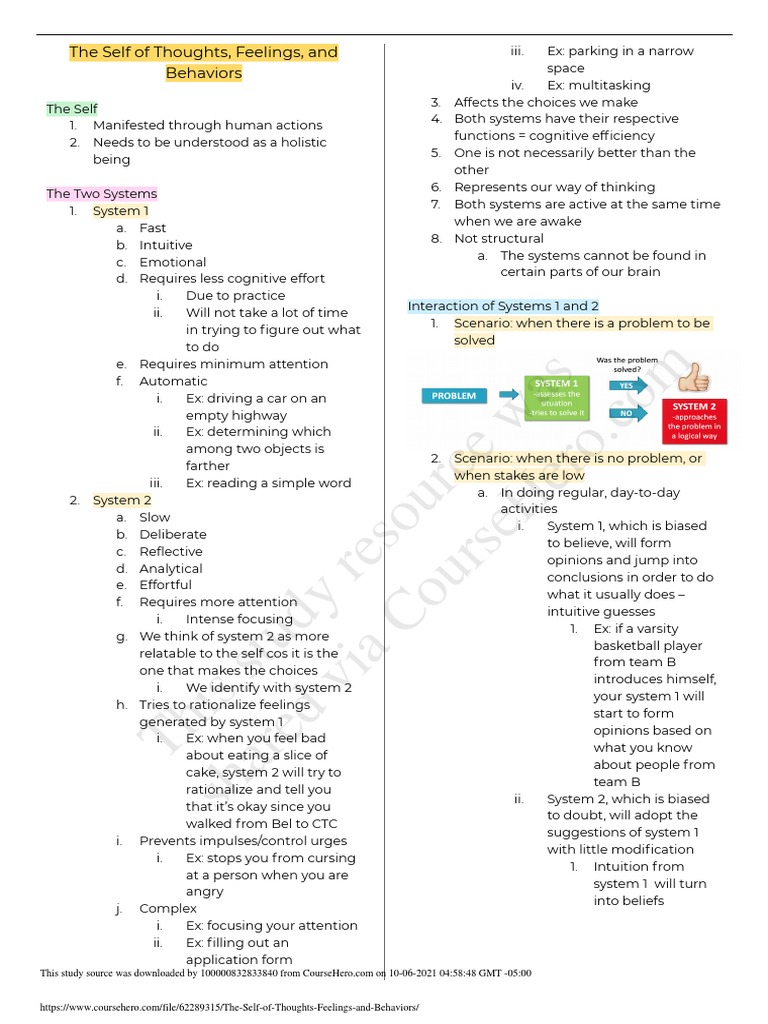 The Self of Thoughts Feelings and Behaviors | PDF | Rationality | Thought