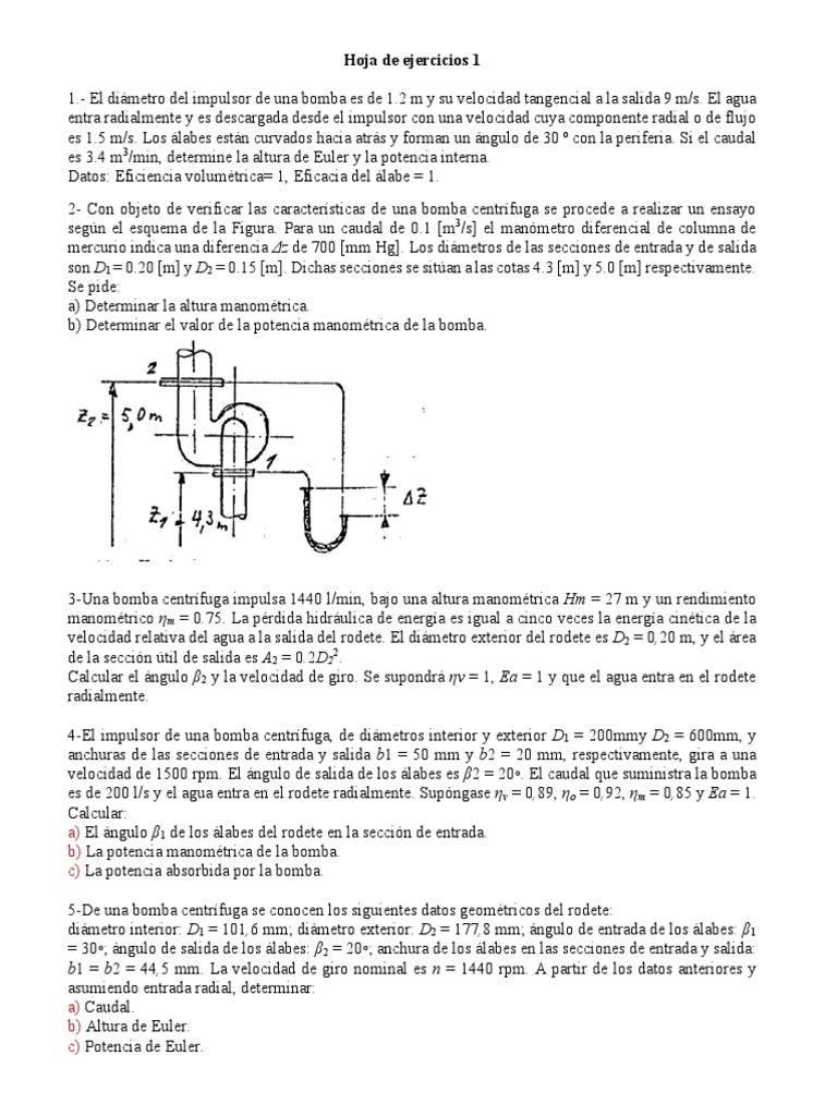 Cálculo de altura manométrica en bombas | PDF | Turbina | Física ...