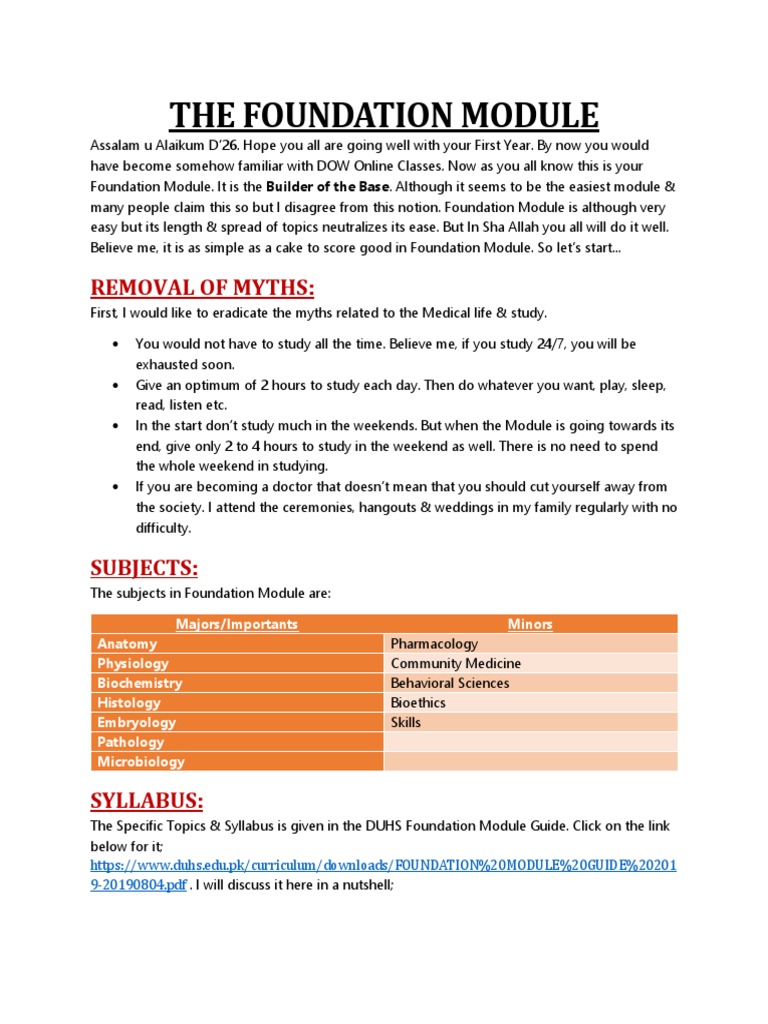 Foundation Module Guide for Med Students | PDF | Pharmacology ...