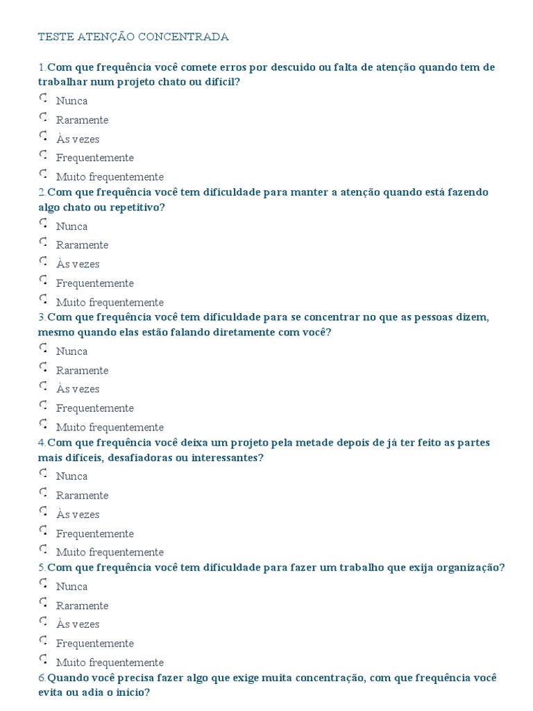 Teste Atenção Concentrada | PDF | Cognição | Atenção