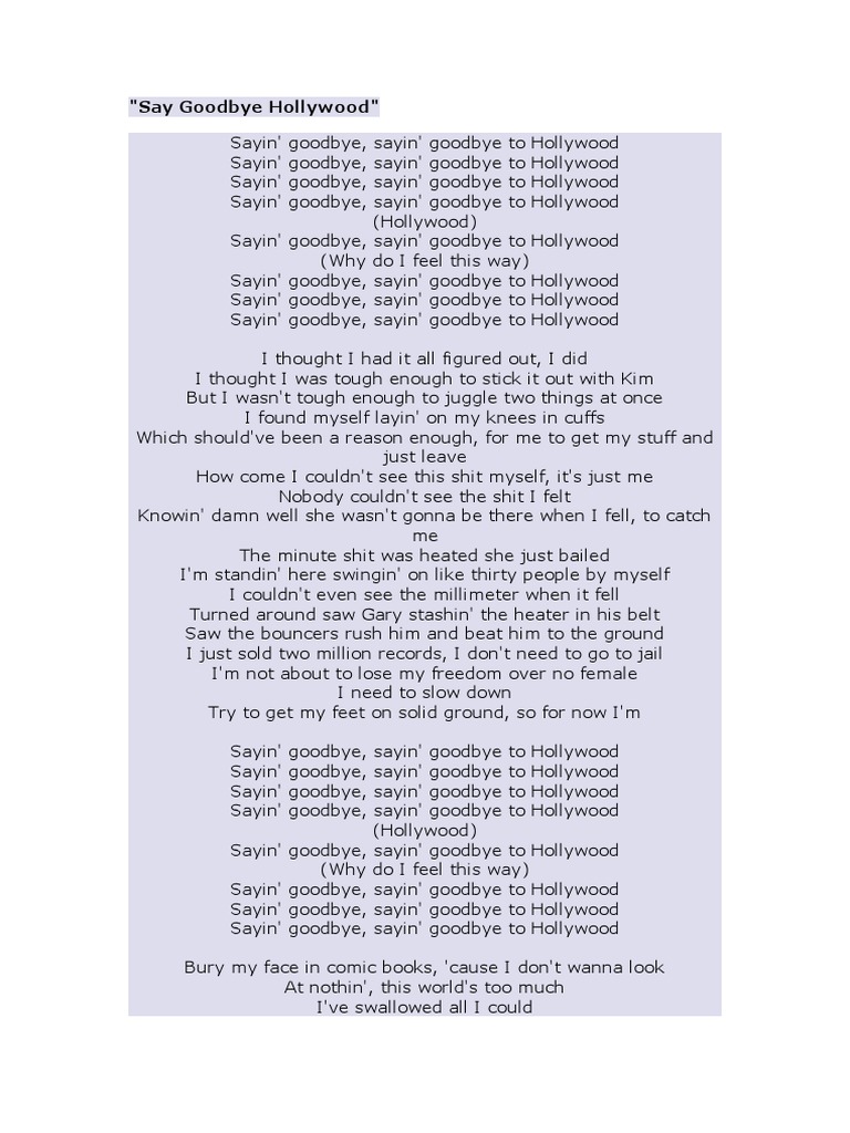 Say Goodbye Hollywood | PDF