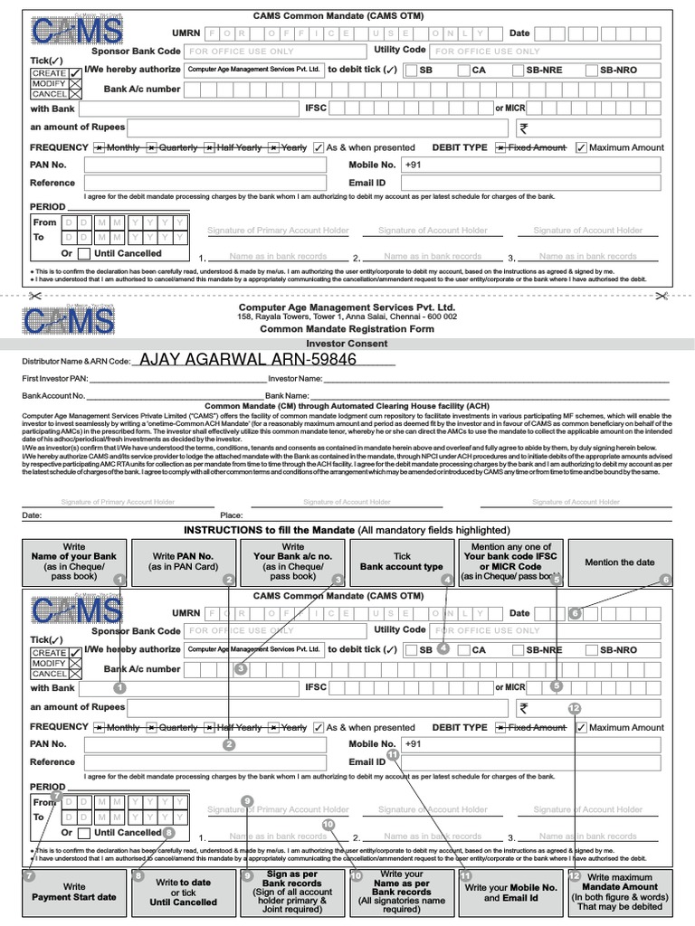 CAMS Common Mandate Registration Form | PDF | Banks | Debit Card