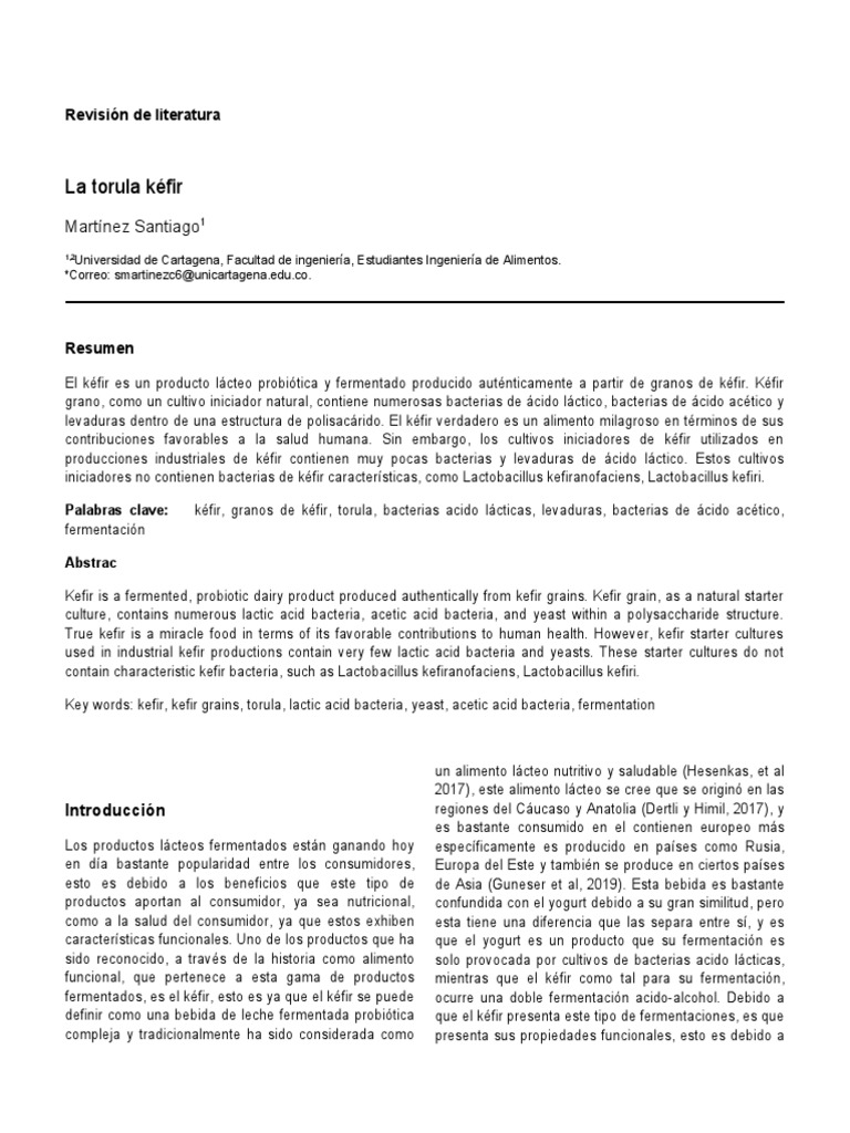 Revision Del Torula Kefir | PDF | Yogur | Alimentos