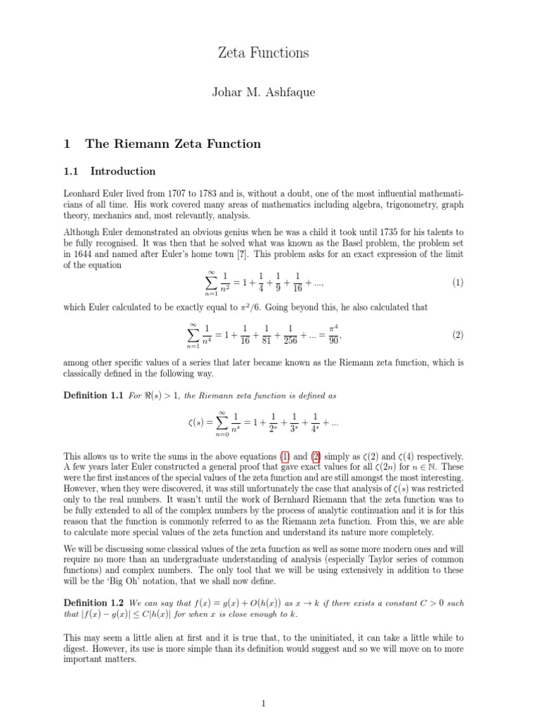 Zeta Functions 33pp | PDF | Mathematical Analysis | Mathematics