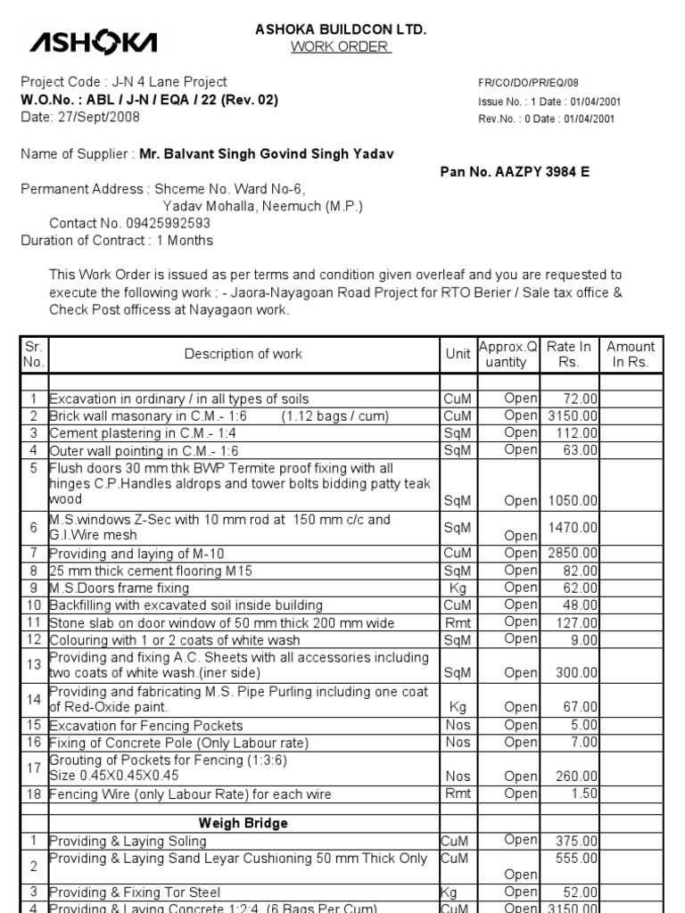 Work Order | Masonry | Concrete