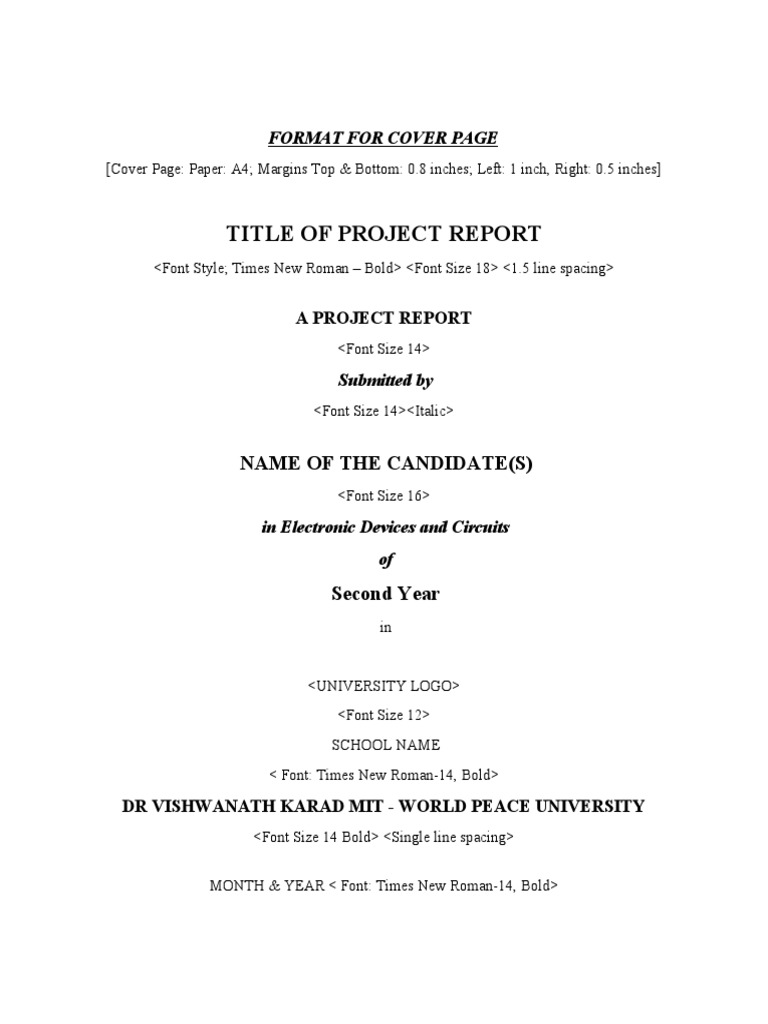 Title of Project Report: Format For Cover Page | PDF