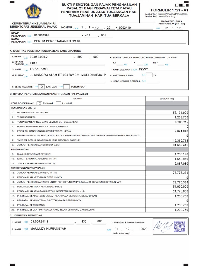 H017 2020 0112 Bukti Potong Pajak | PDF