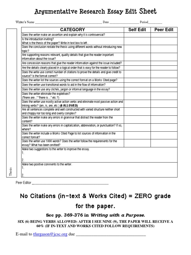 Compare-Contrast Edit Checklist 2020 | PDF | Writers | Essays