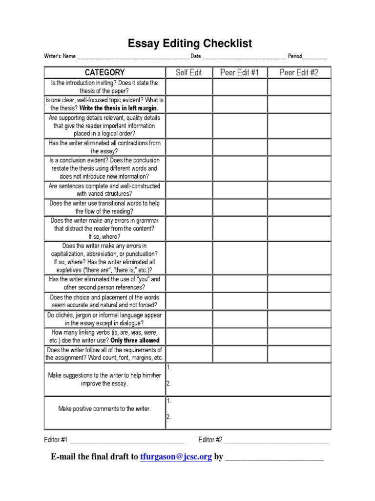 Essay Editing and Peer Review Checklist | PDF | Essays | Writers
