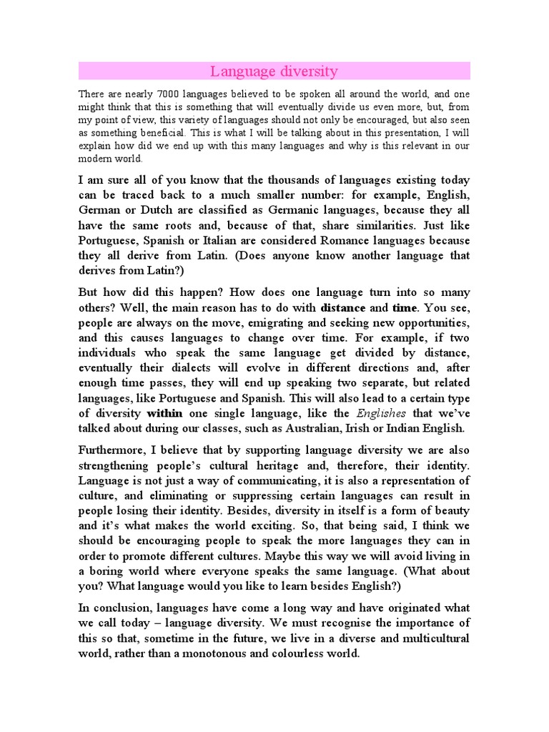 Language Diversity | PDF | Multiculturalism | English Language