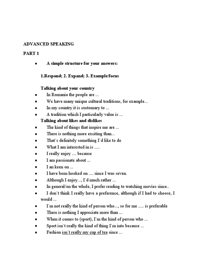 Advanced Speaking A Simple Structure For Your Answers: 1.respond 2 ...